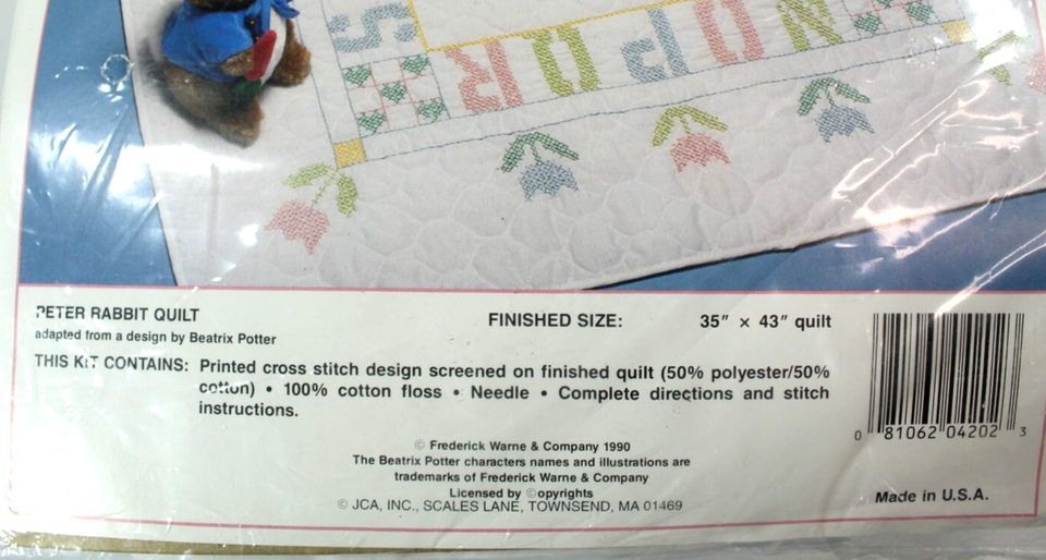 JCA Stamped Cross Stitch Kit Peter Rabbit Quilt New Sealed 35 X 43 Inch ...