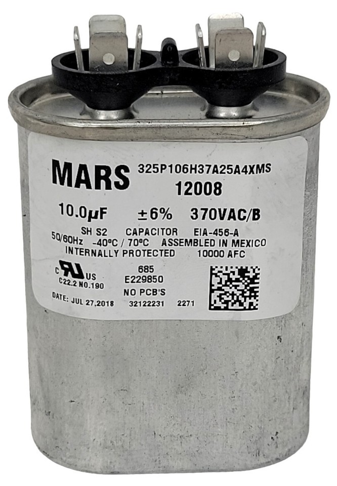 Mars 12008 Motor Run Capacitor, 10 MFD, 370 Volt Oval Brand New | eBay