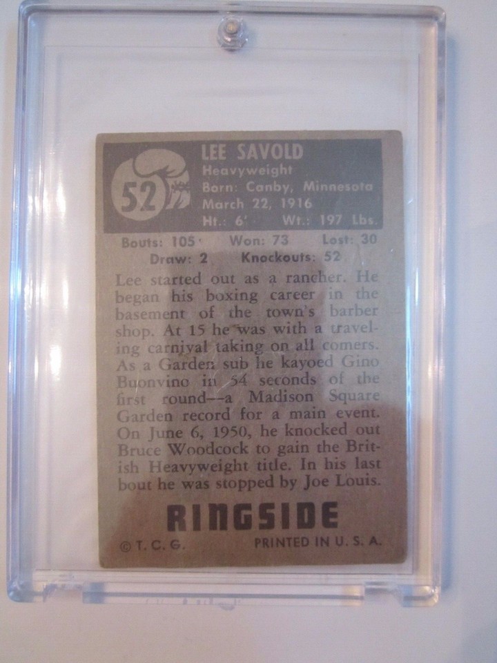 1951 LEE SAVOLD - HEAVYWEIGHT BOXING CARD #52 - TOPPS RINGSIDE - GOOD ...