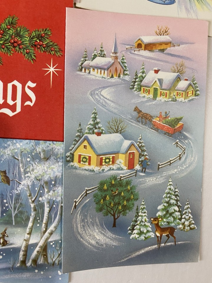 Vintage CHRISTMAS Greeting Cards Lot SANTA CLAUS Snowman REINDEER ...