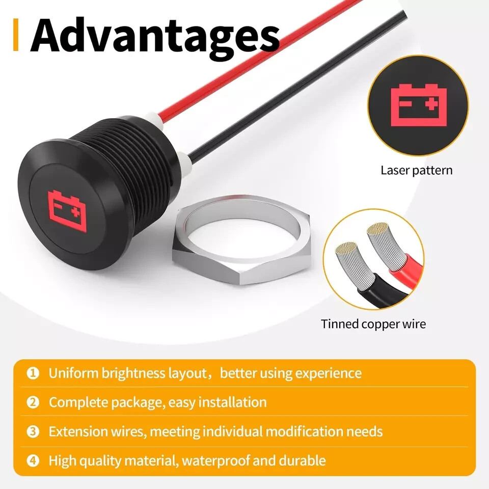 12V LED Indicator Light Small Indicator Light Waterproof 1/2" Panel ...