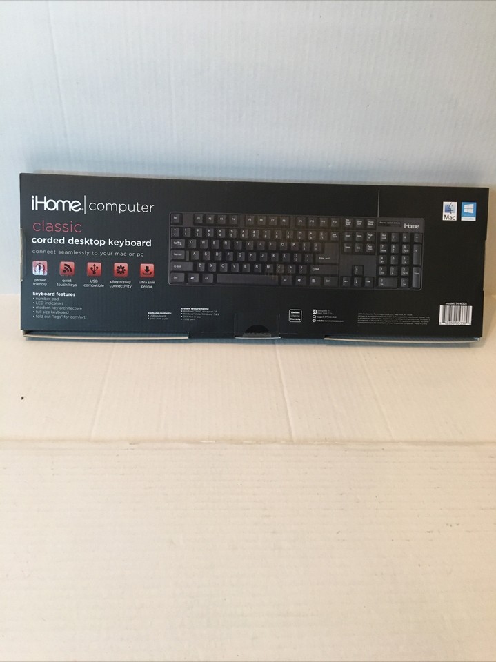 ~NEW~ iHome Classic Corded Quiet Touch Slim Full Size USB Desktop ...