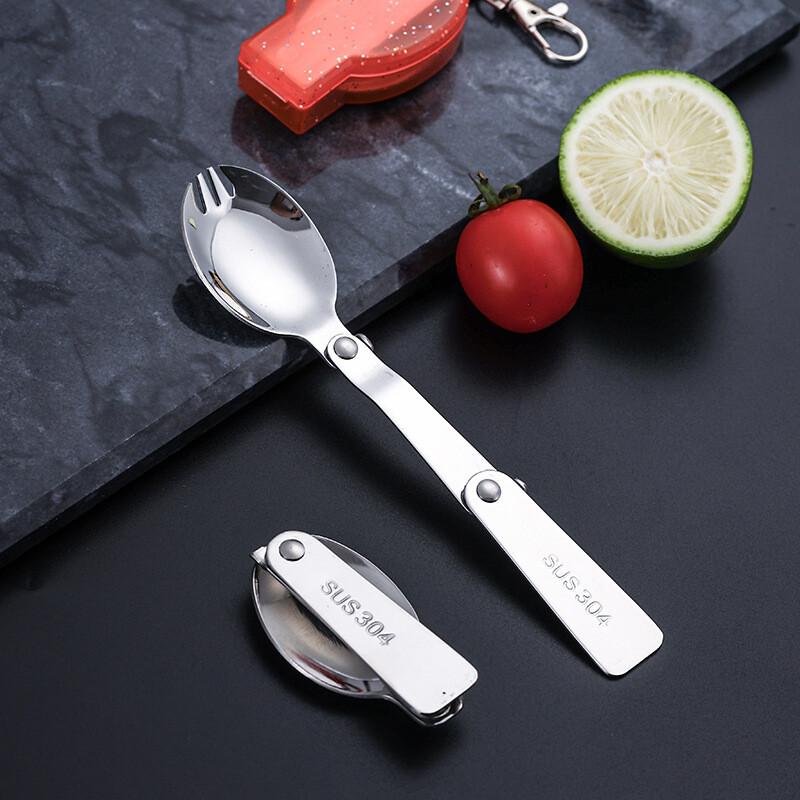 304 Stainless Steel Folding Spoon Outdoor Portable Three Fold Spoon ...