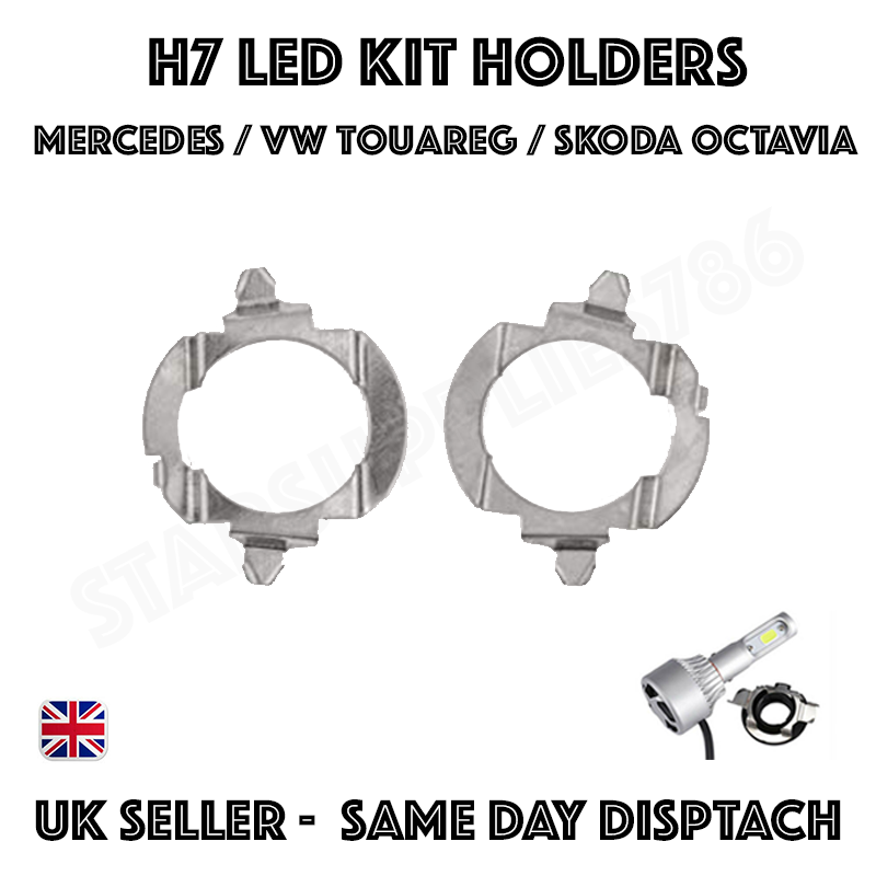 H7 LED CONVERSION KIT BULB HOLDERS ADAPTERS AUDI MERCEDES BMW VW SKODA ...