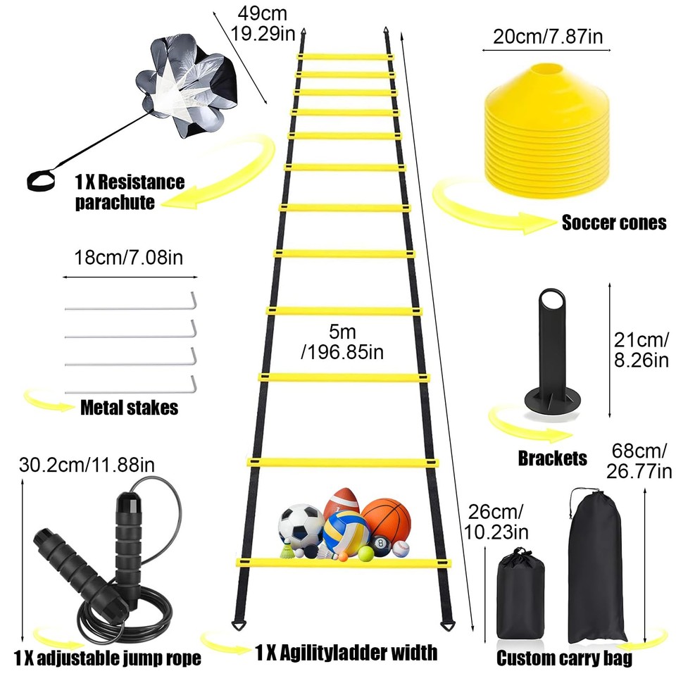 Agility Ladder,Speed Training Equipment Set,20ft Rungs Speed Ladder ...