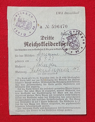WW2 WWII German Third Reich Clothing Uniform Military war Rations card ...