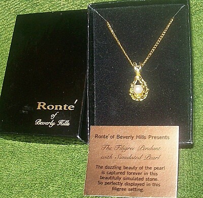 New Simulated Pearl Necklace, Gold Chain by Ronte of Beverly Hills ...