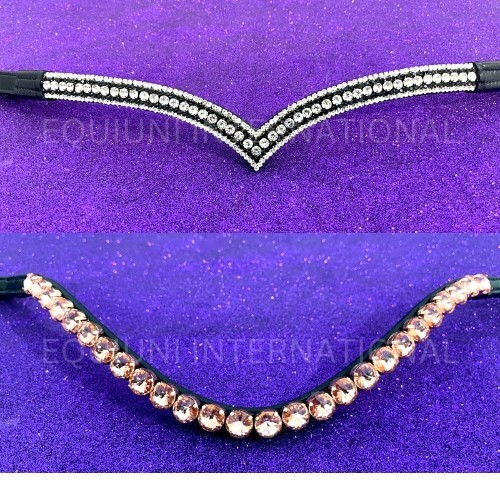 Top Quality Handmade 2 Browbands 1 Row 12mm+ 5 Row in Rose Gold & White Diamond | eBay