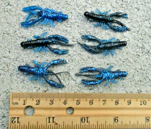 50ct BLACK BLUE 1.5" Micro CRAWS Crappie Fishing Baits Panfish Bream ...