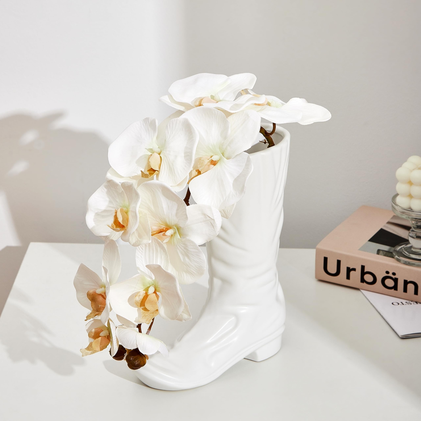 Denique White Boots Flower Vases, Creative Cowboy Boot Vase, Ceramic ...