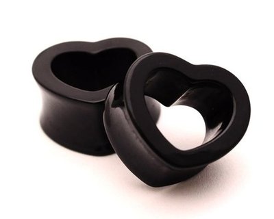 Pair of Black Acrylic Heart Tunnels plugs set expanders gauges lot ...