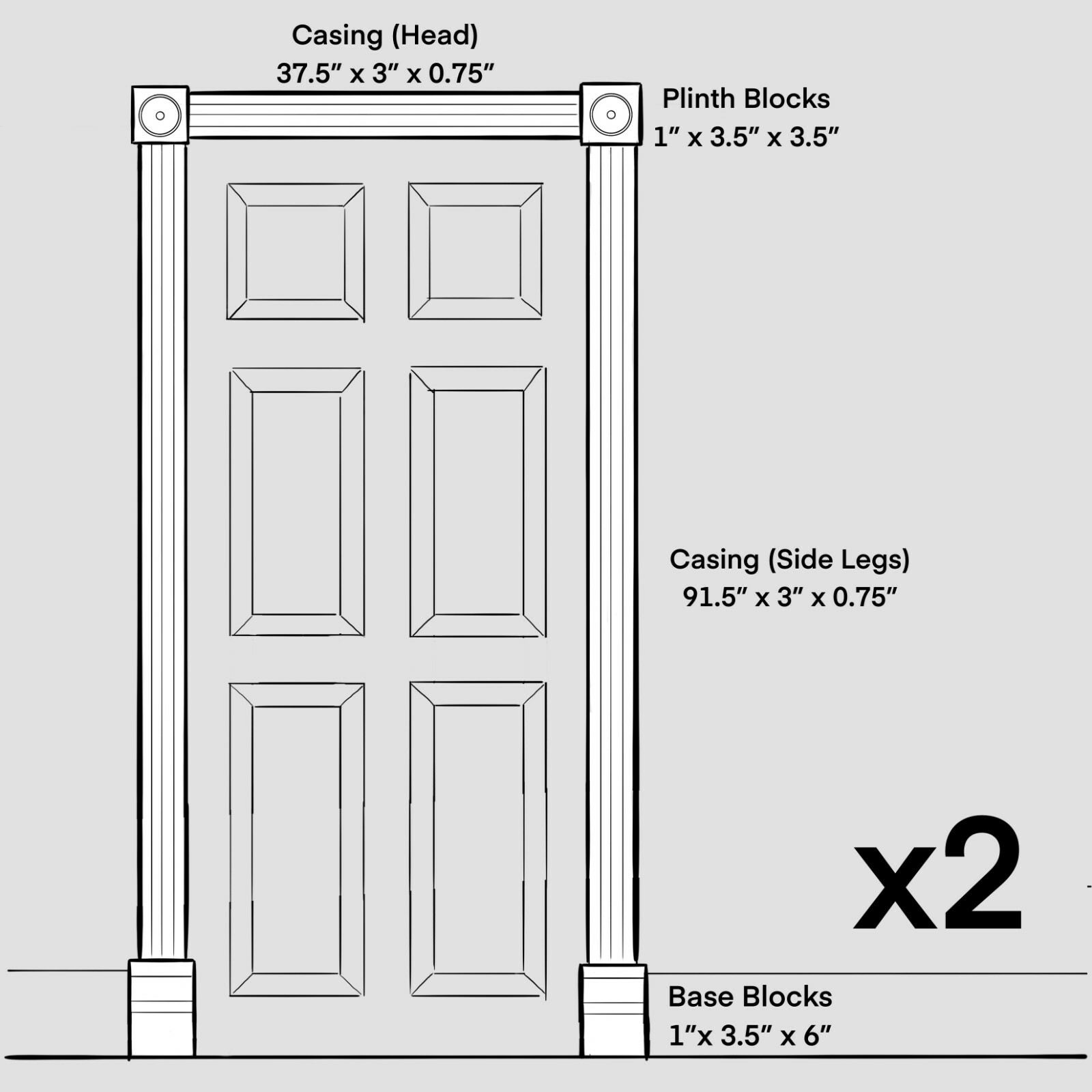 Fluted Oak Door Trim Casing Set, Up to 97 1/2" by 37 1/2" Doorway Opening | eBay