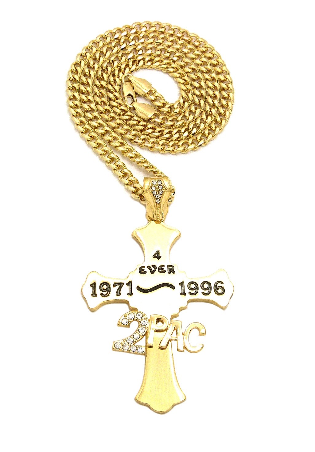 NEW 2PAC 4EVER CROSS PENDANT & 24" CUBAN/ROPE CHAIN HIP HOP NECKLACES ...