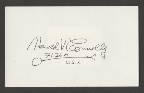 Harold Connolly d2010 signed autograph 3x5 card 1956 Gold Hammer ...