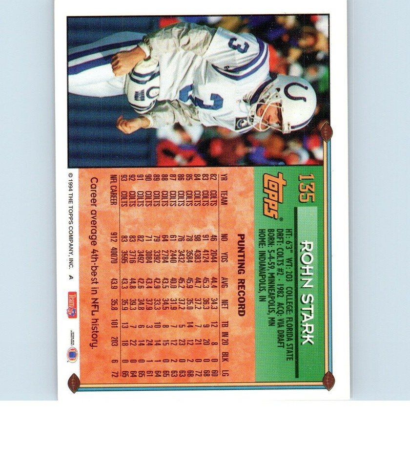 Rohn Stark 135 Colts 1994 Topps NFL Football Trading Card | eBay
