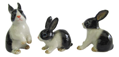 Miniature Ceramic Hand Painted Black & White Rabbit Figurines - Set of ...
