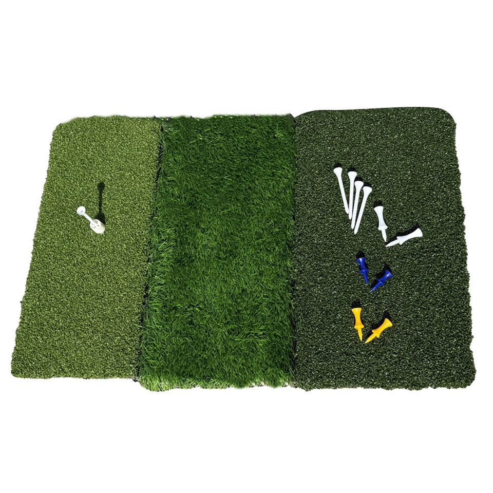 3-in-1 Golf Hitting Mat 24”x16” Tri-Turf Practice Turf Mat for Indoor ...