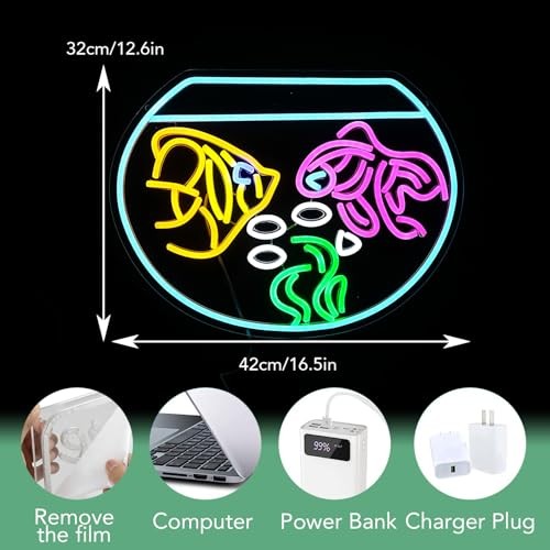 Fish Tank Neon Sign USB Goldfish Shape Neon Light for Aesthetic Decor ...