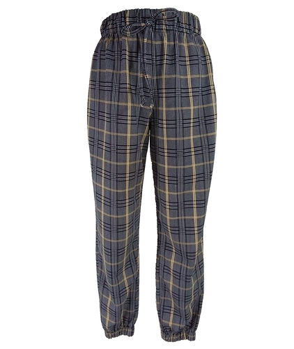 MESSINI Pants Womens S Black Gold White Plaid Elastic Waist Jogger ...