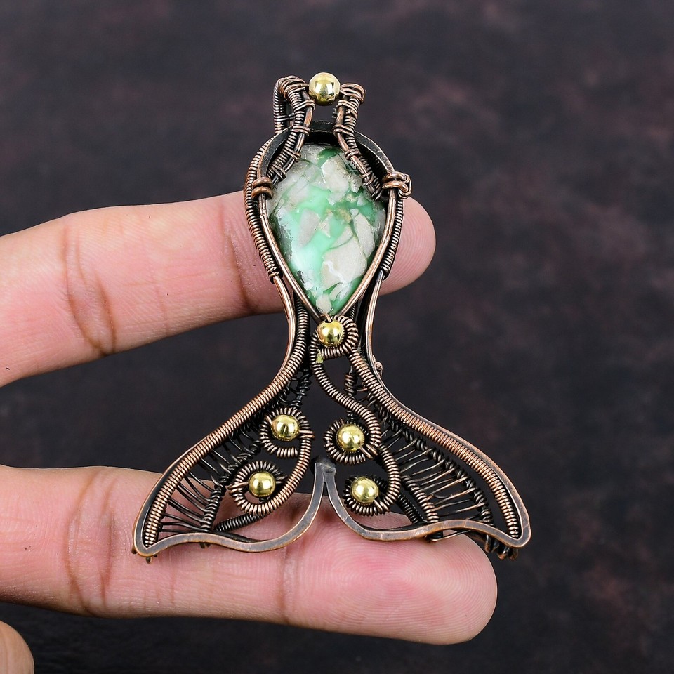 Variscite Copper Gift For Bestie Wire Wrapped Fish Pendant 2.95" | eBay