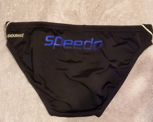 SPEEDO 5cm Sides Mens Swim Brief Sz32 NEW Black REAR LOGO Purple Green ...