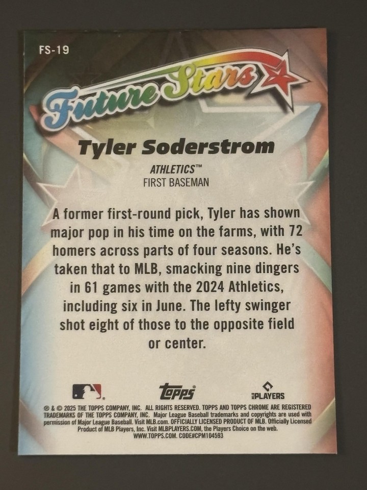 2025 Topps Chrome Baseball Future Stars Tyler Soderstrom A's Athletics ...
