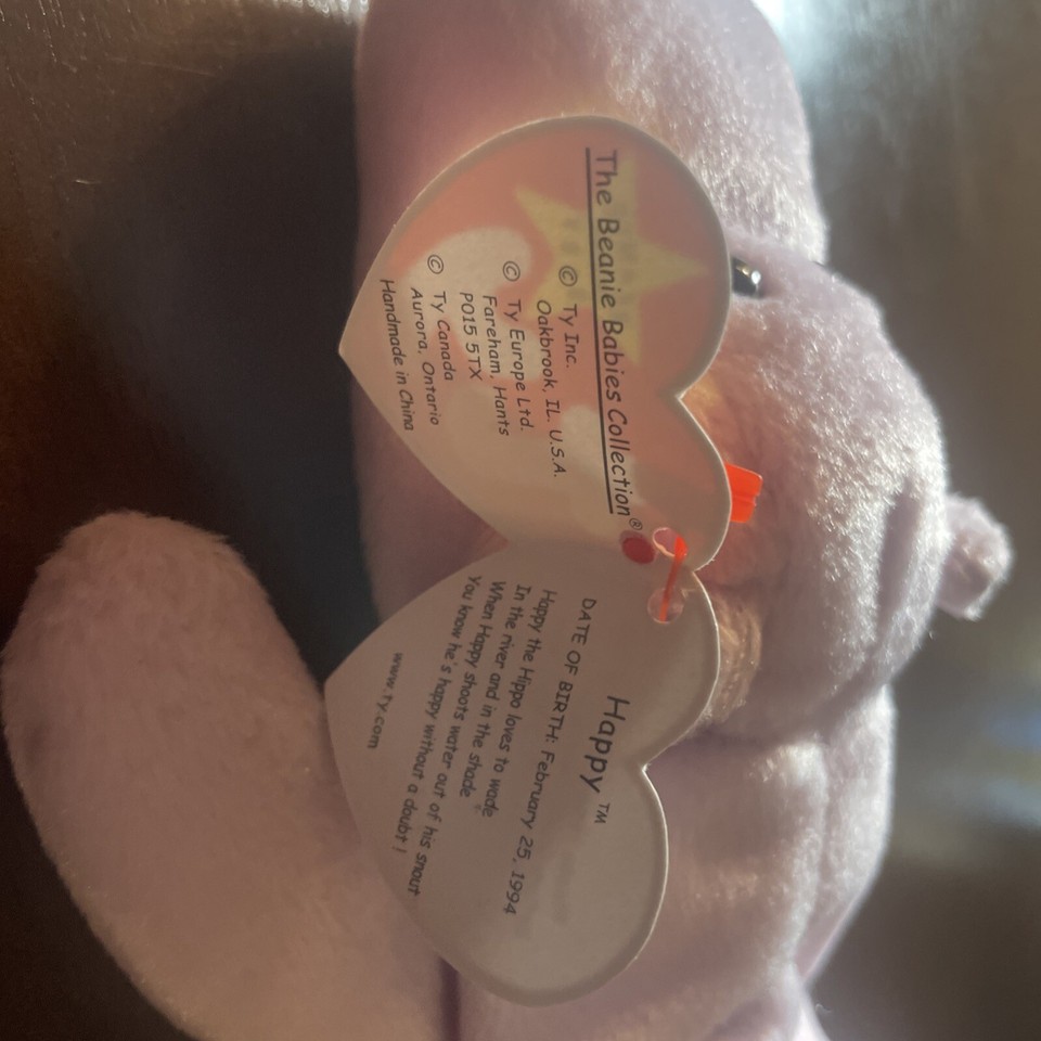 TY RETIRED ORIGINAL BEANIE BABY HAPPY THE HIPPO 93/94PVC PELLETS TAG ...
