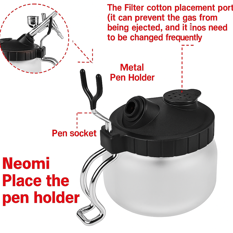 Airbrush Cleaning Pot Kit – With 2x Air Filters & Metal Airbrush Holder ...