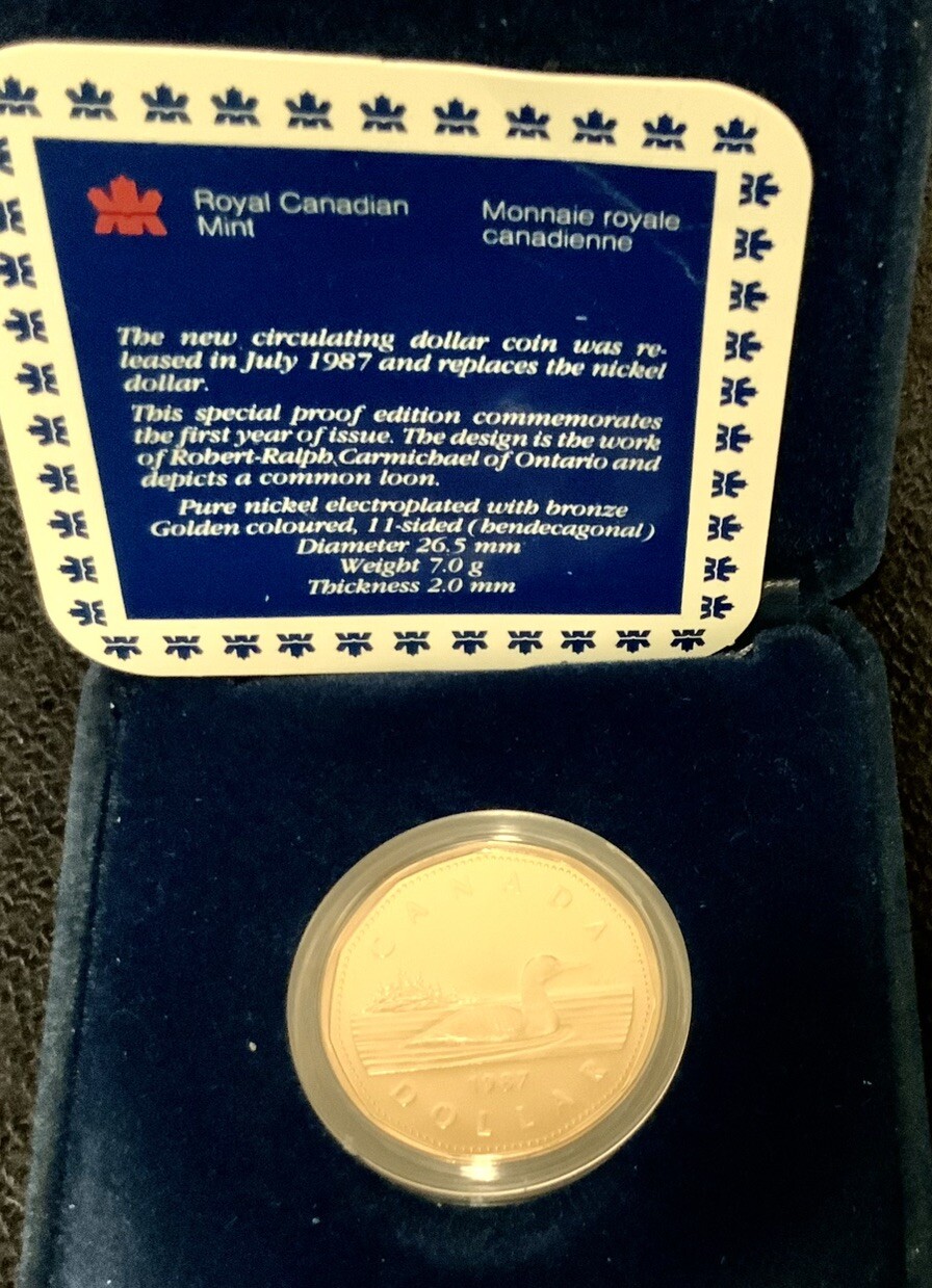 1987 Canada One Dollar "Loon" Gem Proof Coin Royal Canadian Mint w ...