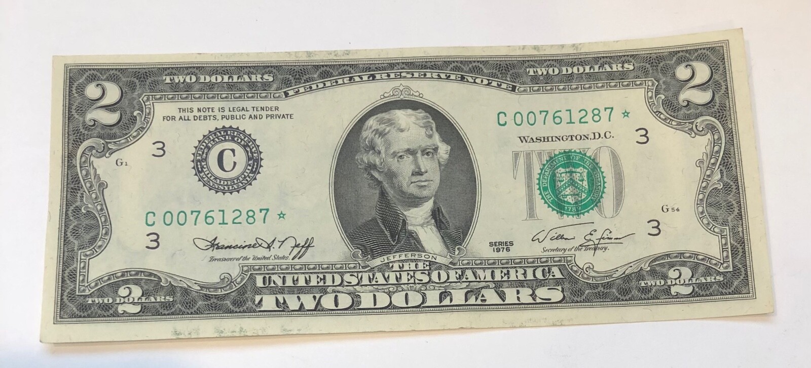 1976 $2 Crisp Star Bank Note /Low serial number Uncirculated ( two ...