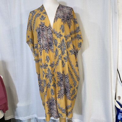 Living Doll Duster Cover Up Floral Yellow Blue Sleeveless Size Medium ...