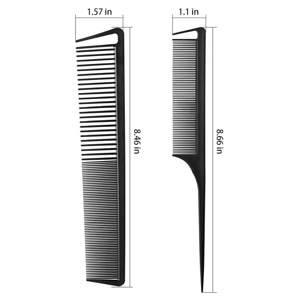 Professional Black Teasing Comb, Fine & Wide Tooth + Rat-Tail Hair ...