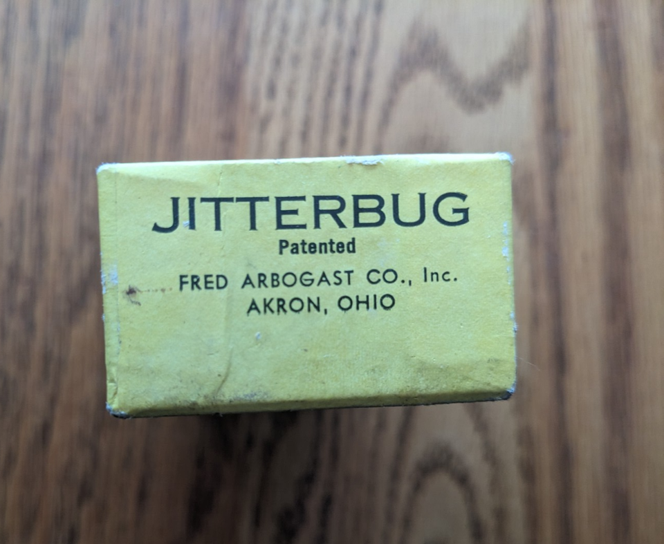 Vintage Fred Arbogast Black Jitterbug Fishing Lure in the original box ...
