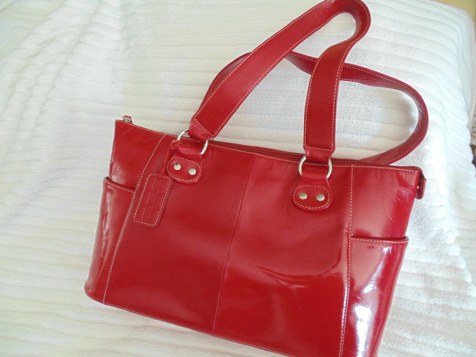 JEN GROOVER Butler Bag Red Patent Leather Large Tote Bag Handbag Purse ...