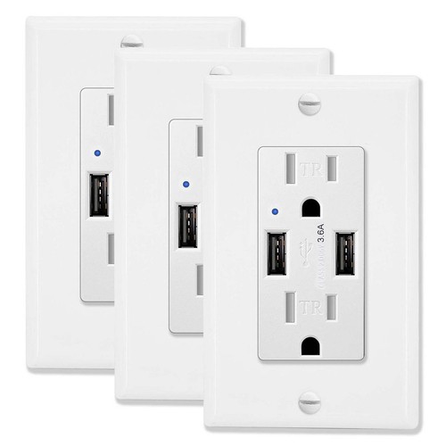 3.6A USB Wall Outlet Charger Electrical Receptacles for iPhone/iPad ...