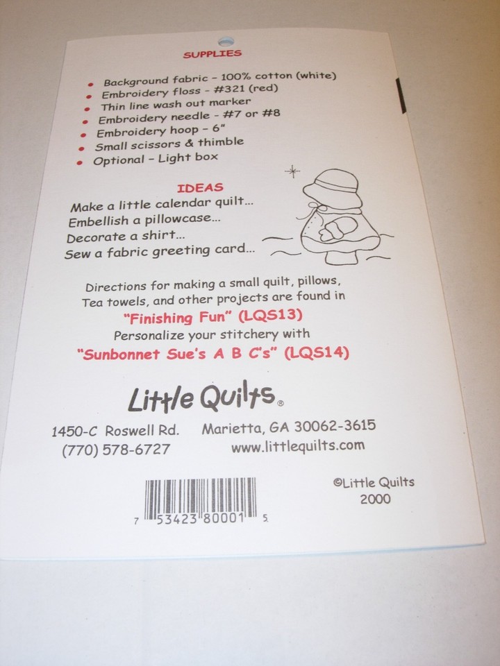 5 1/2" Sunbonnet Sue Redwork & MORE Quilt Block Pattern EMBROIDERY ...