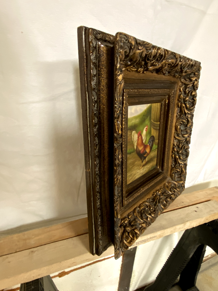 Farm Birds oil painting 2 beautiful country fowl in natural setting | eBay