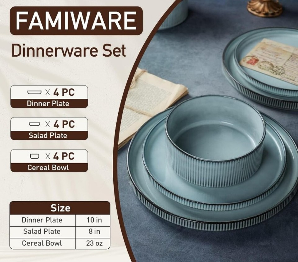 Famiware Star Dinnerware Sets 12 Pcs. Plates and Bowls Dish Set for 4 ...