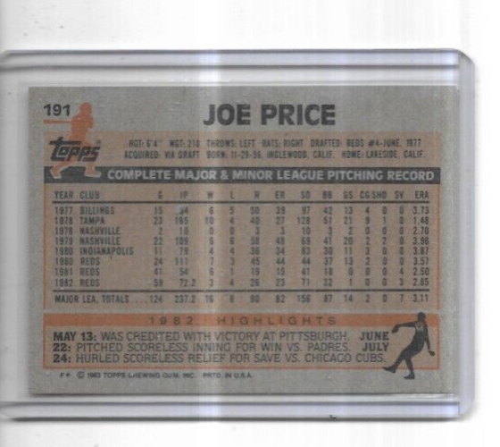 1983 Topps #191 Joe Price Cincinnati Reds | eBay