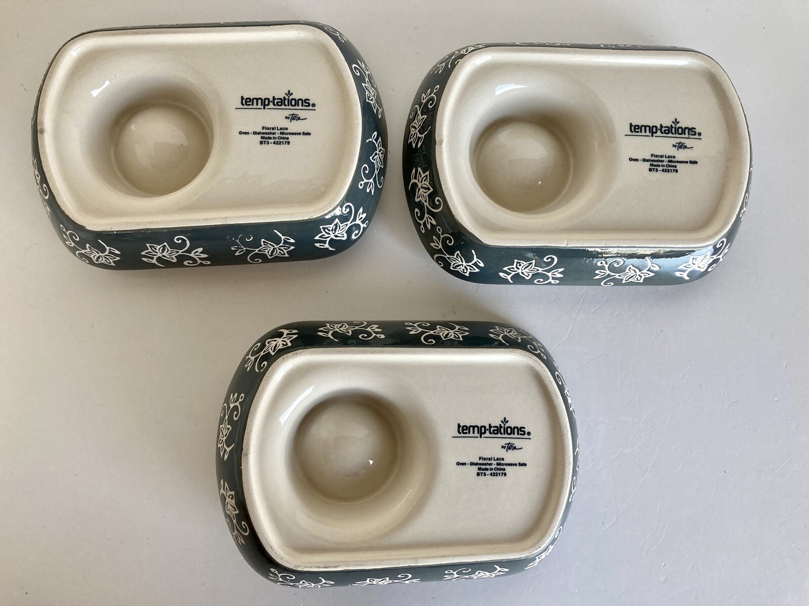 3 Temp-tations Temptations Gray Floral Lace Snack Chip Dip Trays BT5 ...