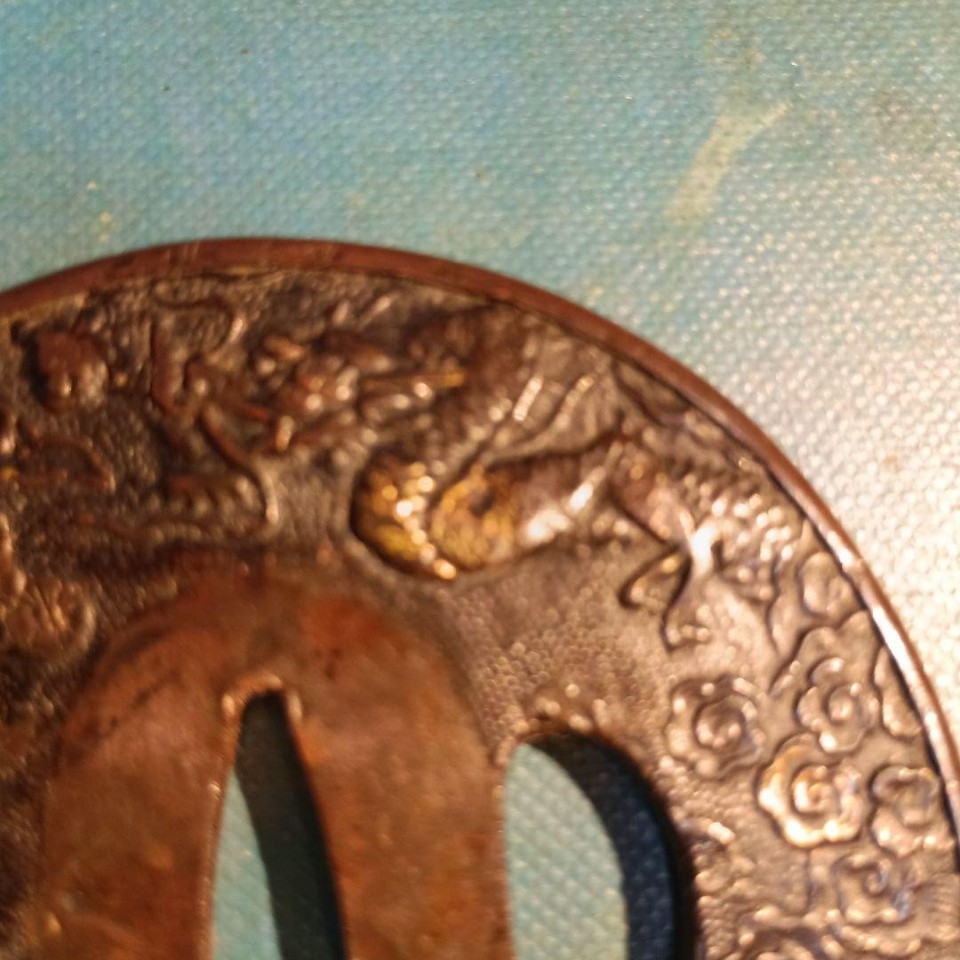 Japanese Samurai Sword katana Tsuba Iron from Japan Inlaid Design A233 ...