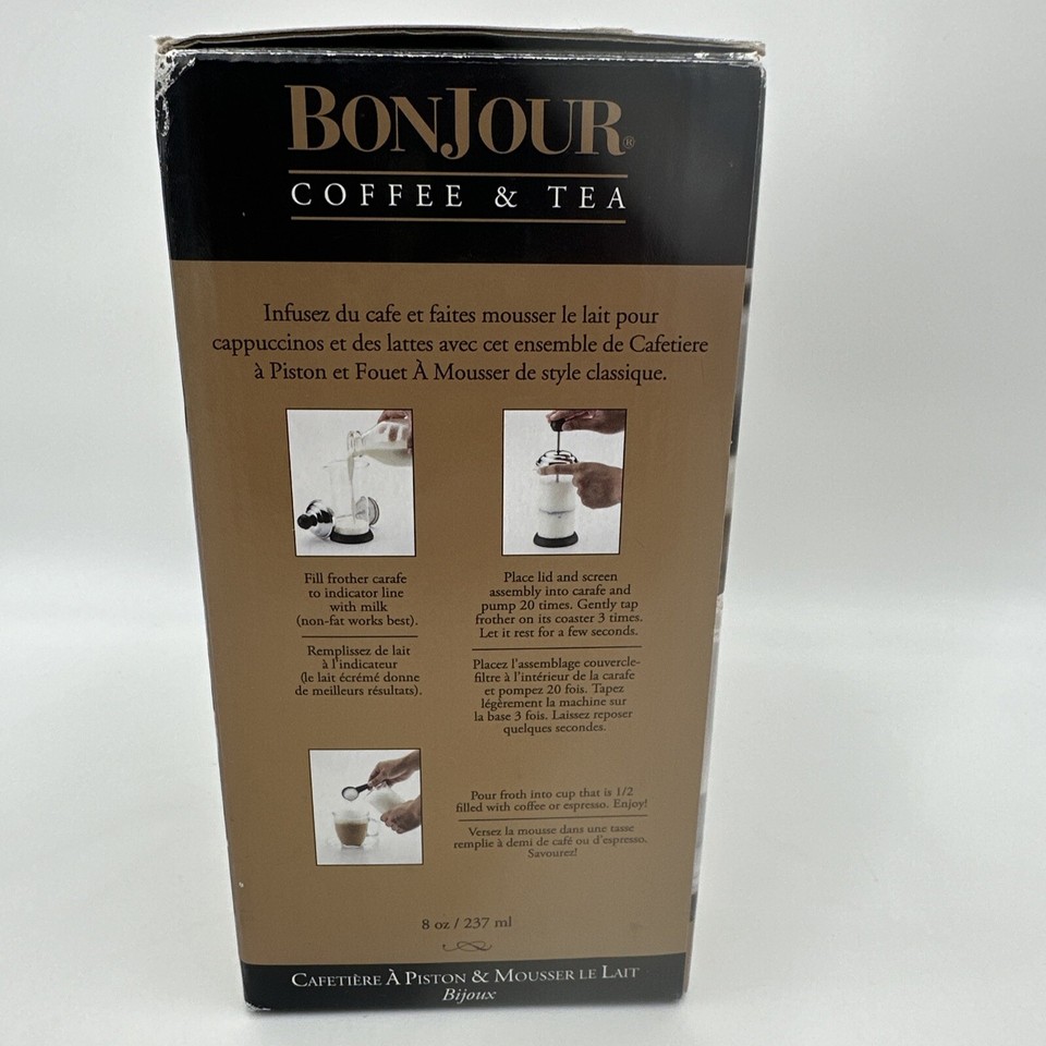 BonJour Glass & Stainless Coffee & Tea French Press and Milk Frother ...