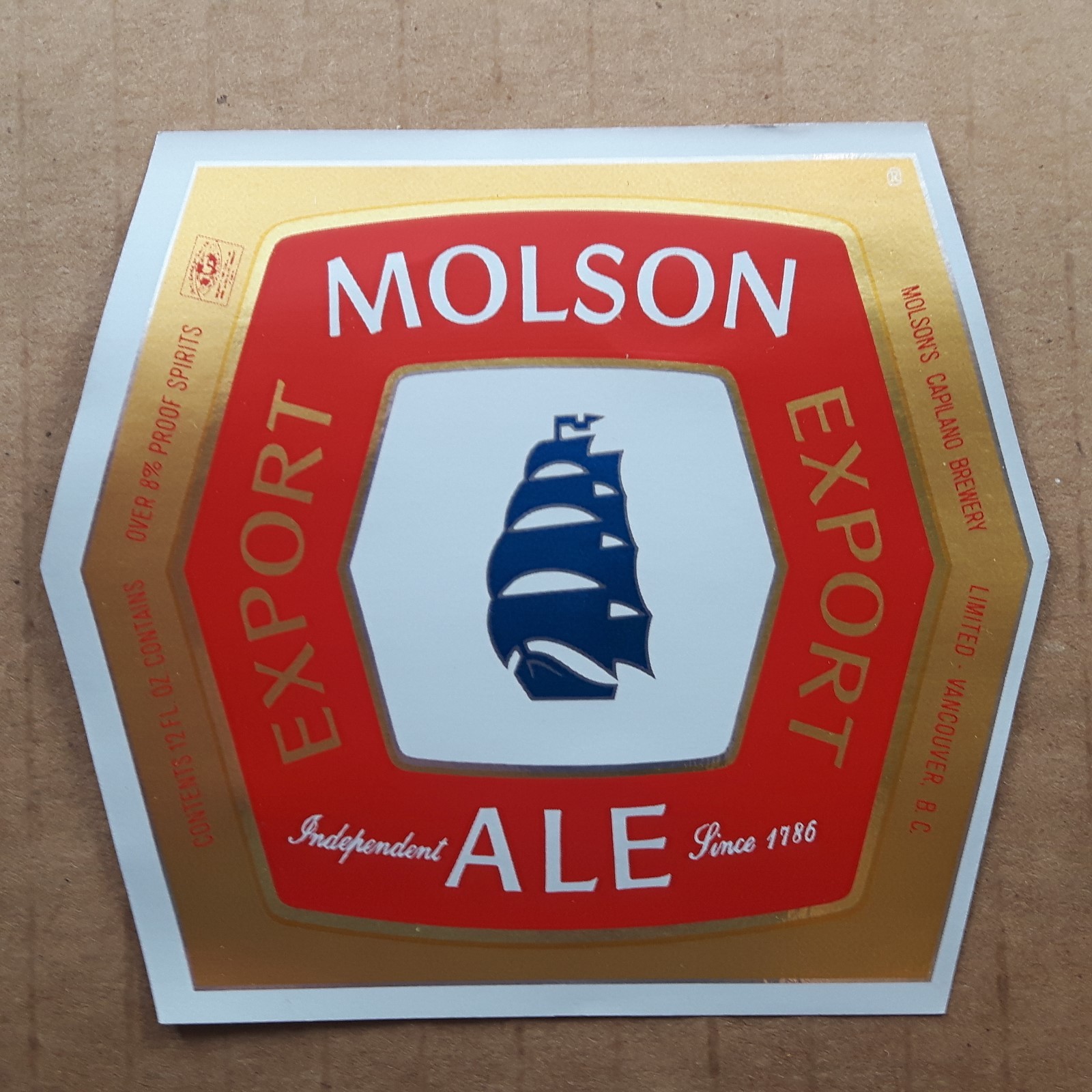 Molson Export Ale Beer Label Molson's Capilano Brewery Vancouver BC ...