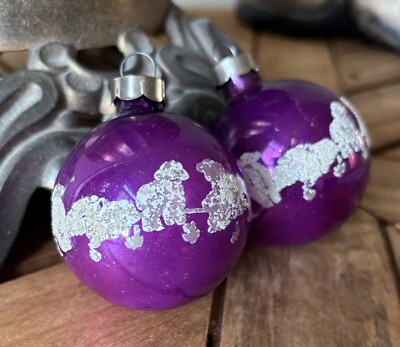 2 Vintage Shiny Brite Mica Lamb Purple Mercury Glass Christmas Ornament ...