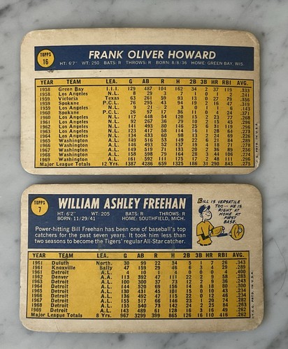 1970 Topps Super Baseball Card Lot - 2 Cards - Freehan/Howard (slight ...