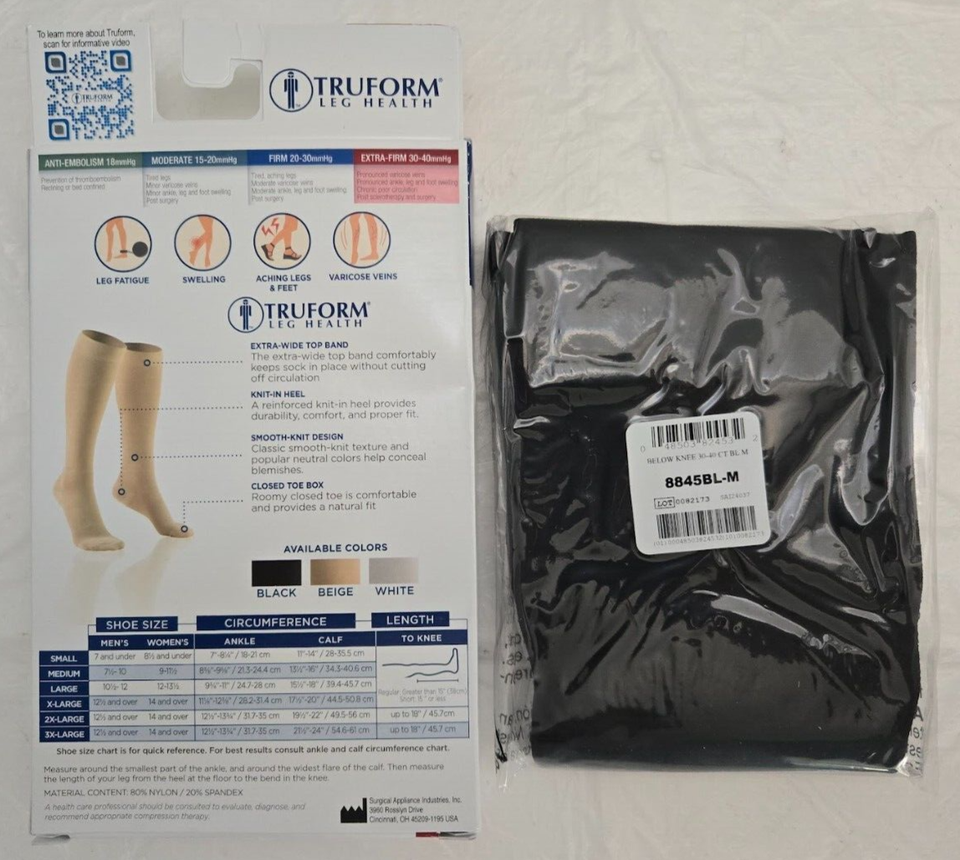 Truform Compression Stocks 30-40 Extra-Firm Below Knee ClosedToe 8845 ...
