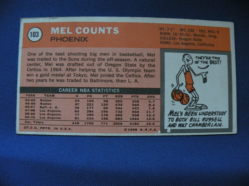 1970/71 Topps Mel Counts Phoenix card #103 Tall Boys NBA basketball | eBay