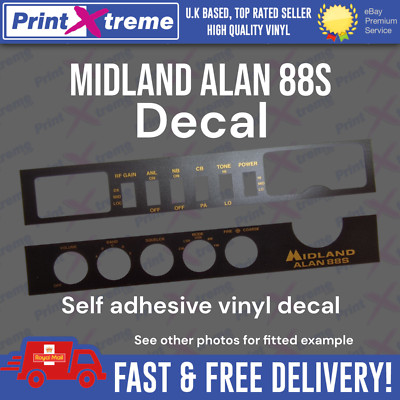 MIDLAND ALAN 88S cb radio faceplate Decal Sticker bezel SELF ADHESIVE ...