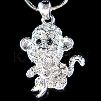 ~Adorable Monkey~ made with Swarovski Crystal Chimp Chimpanzee Necklace ...