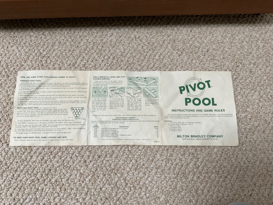 Vintage 1972 Milton Bradley Pivot Pool Tabletop Game Complete Lucille ...